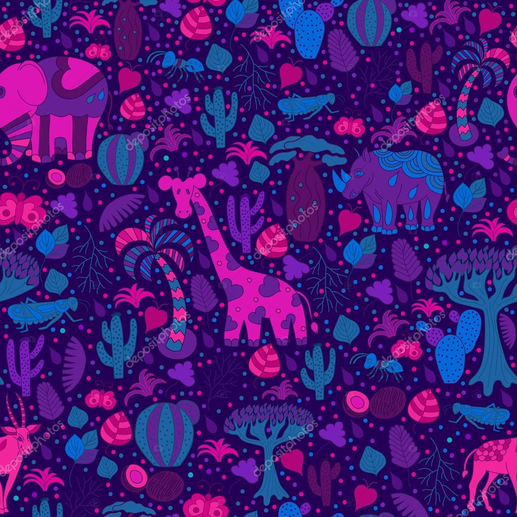 Cute Africa seamless pattern with wild animals from savanna Stock ...