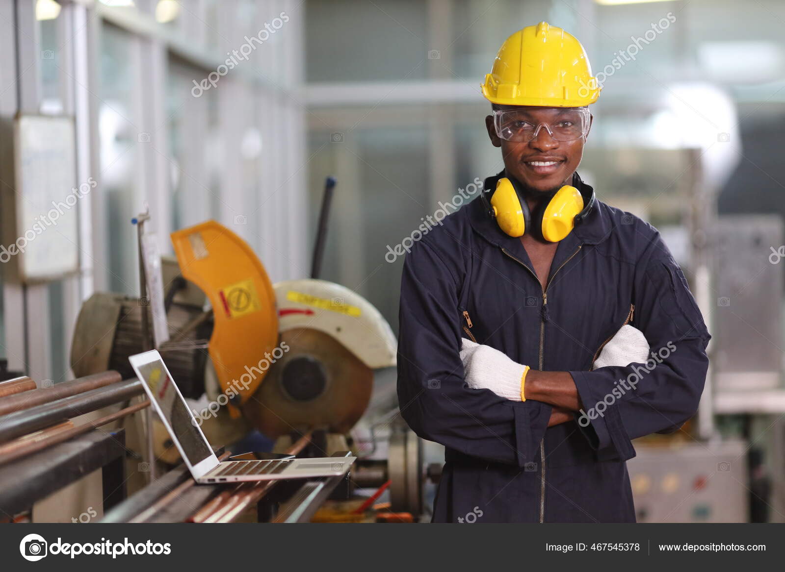 Portrait African American Mechanic Engineer Worker Wearing Safety ...