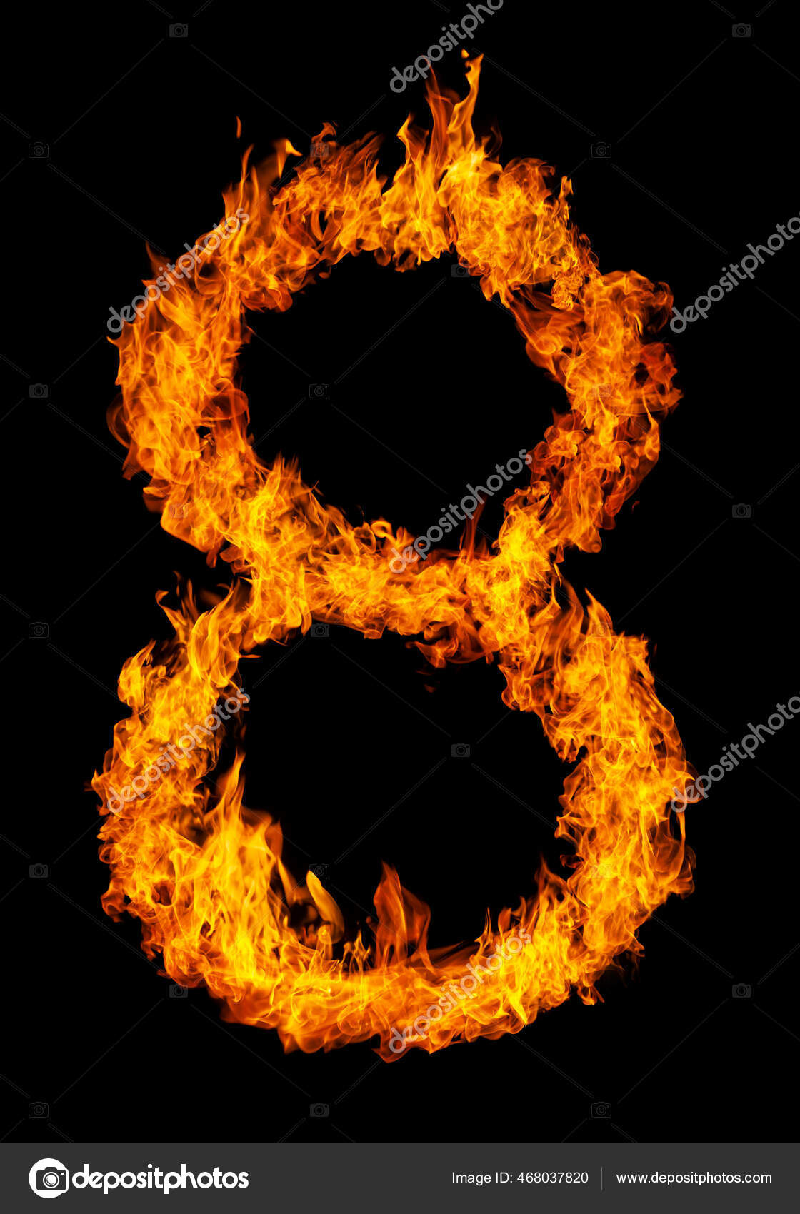 Number Font Burning Fire Isolated Dark Background Numeric Design ...