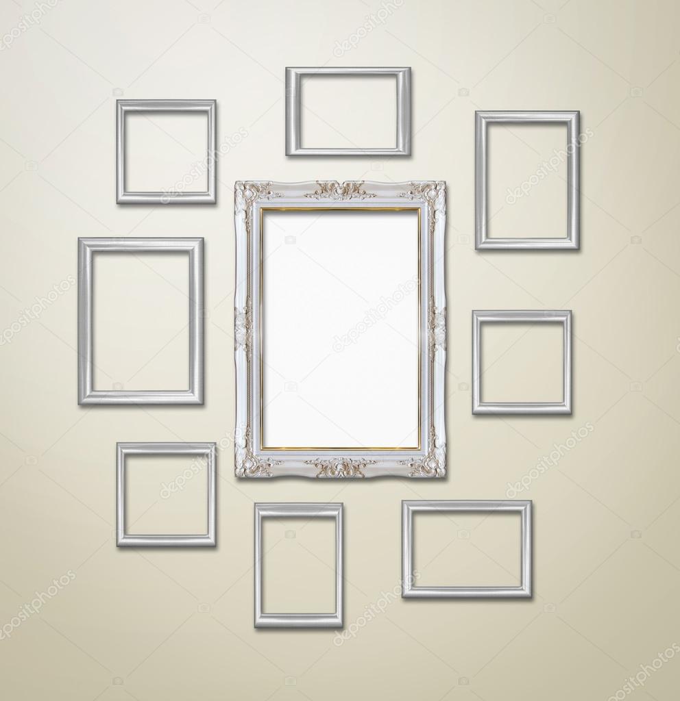 Silver Frame decor on wallpaper with light flare. — Stock Photo ...