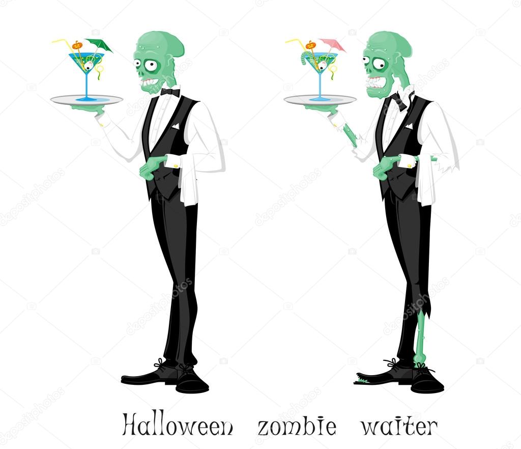 Funny halloween zombie waiter different character: elegant and ragged ...