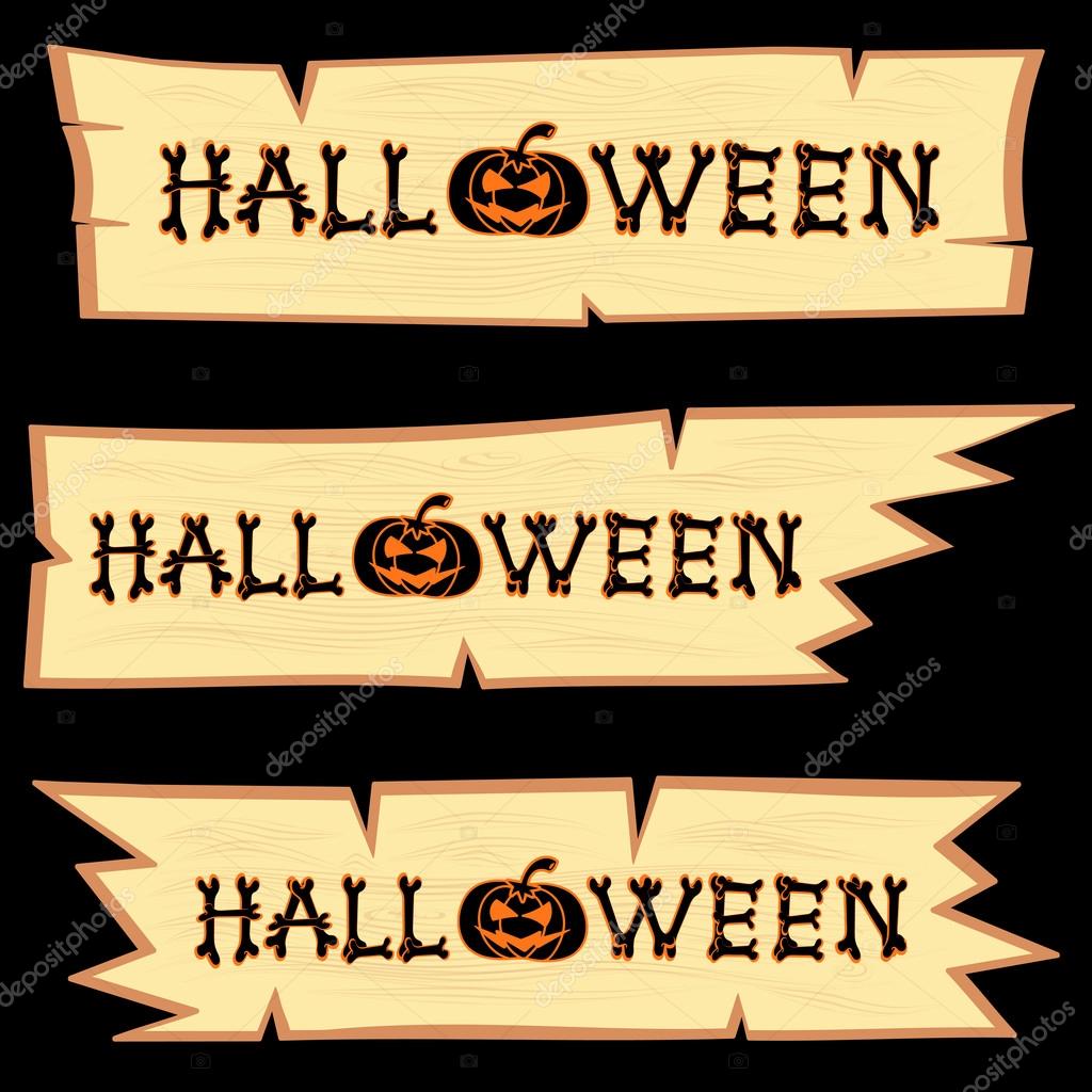 Vector design elements: halloween title with pumpkin on wood billboard ...