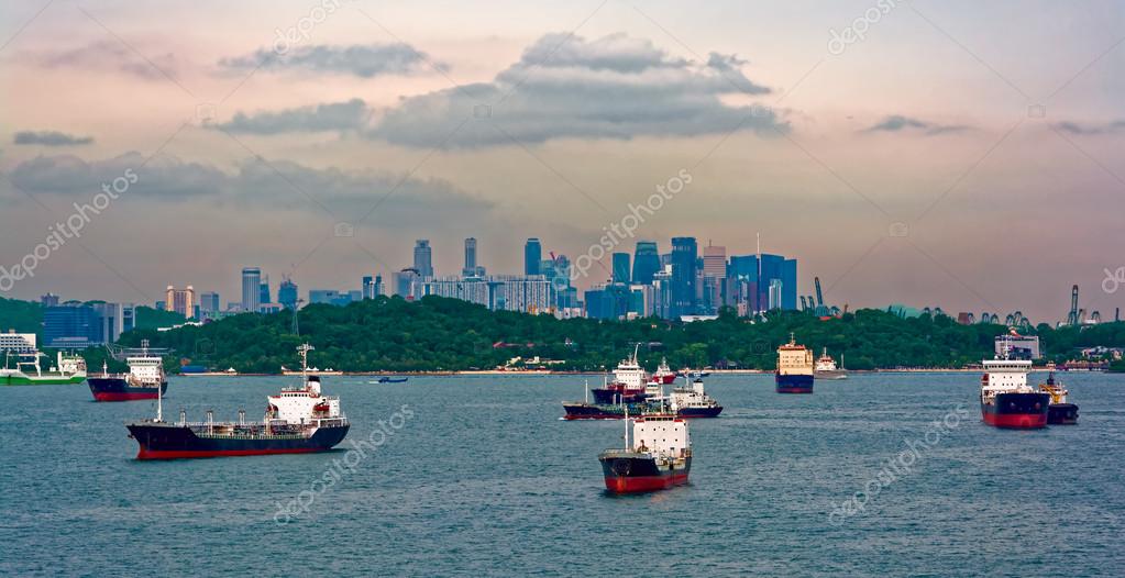 Cargo ships waiting in Singapore Harbour ⬇ Stock Photo, Image by © Igor ...