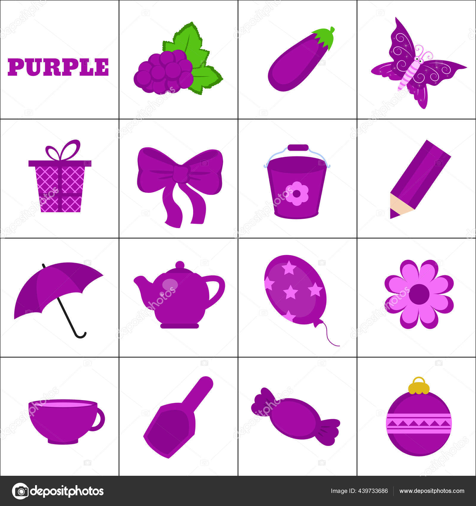 Aprende Color Objetos Morados Conjunto Educativo Ilustración Colores ...