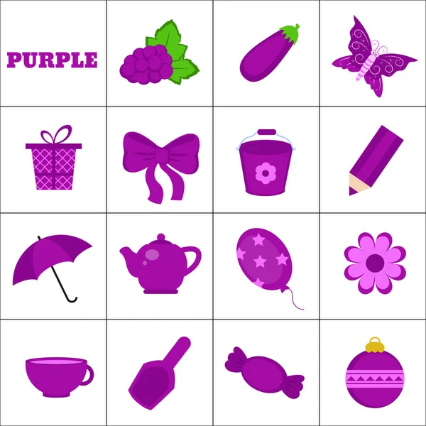 Aprende el color. Objetos morados. Conjunto educativo. Ilustración de ...