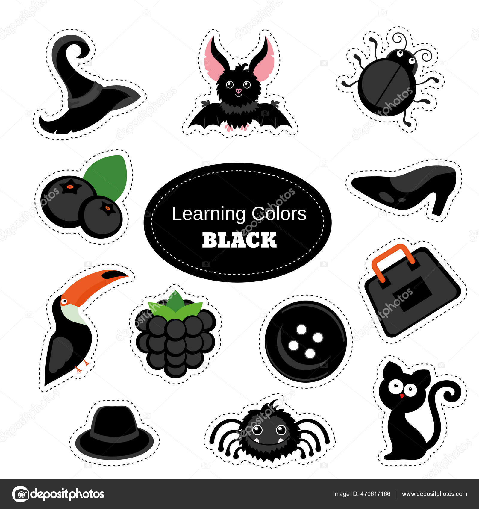 Benda Hitam Belajar Warna Color Worksheet Pendidikan Siap Ilustrasi ...