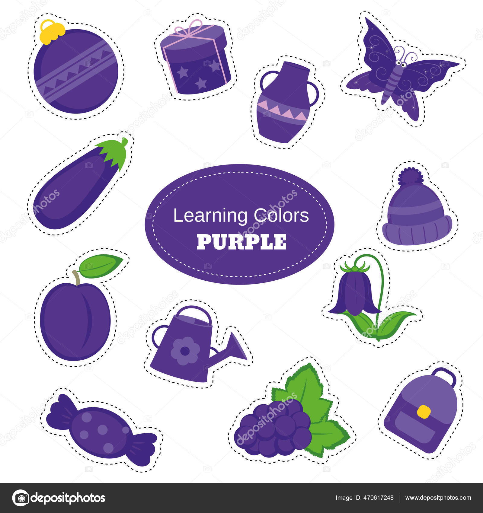 Purple Objects Learning Colors Color Worksheet Education Set ...