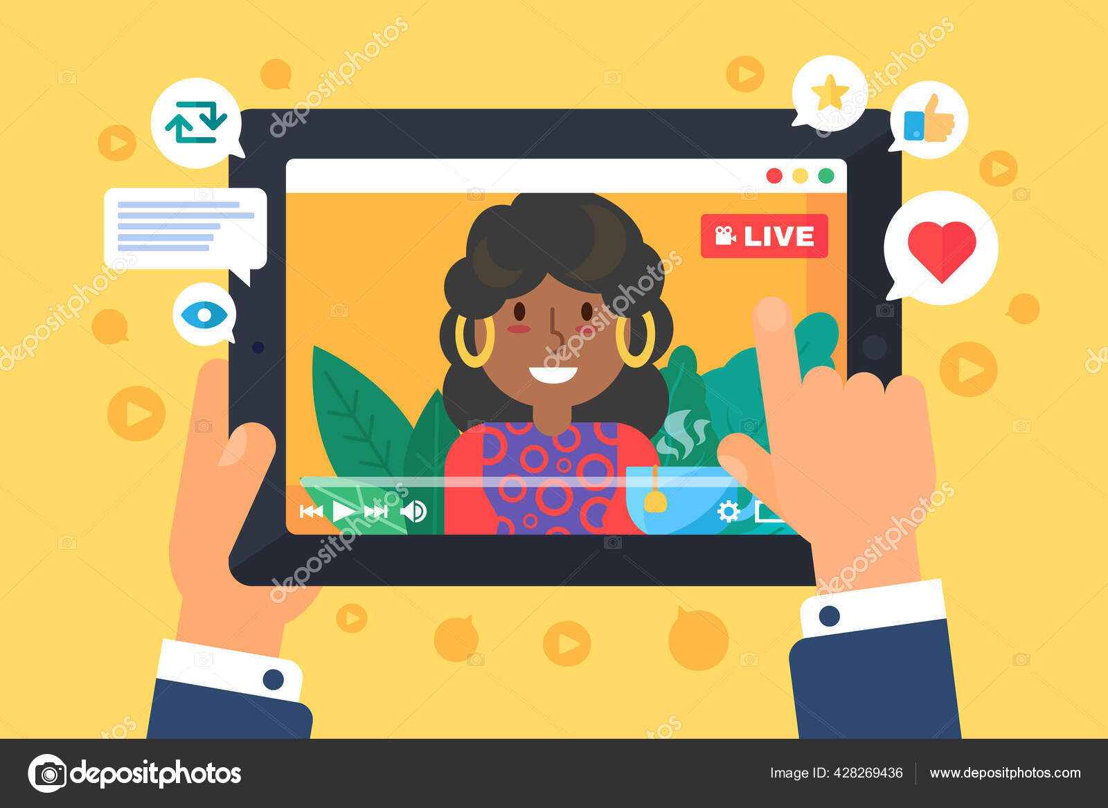 Ilustración Del Concepto Streamer Web Femenino Afro Girl Live Stream ...