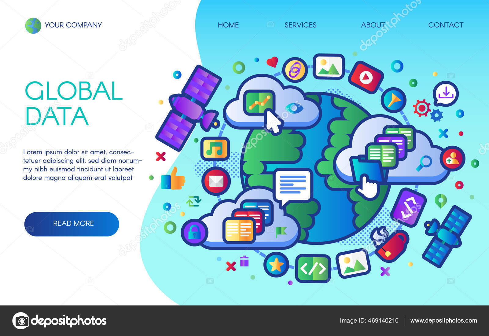 Global data social network landing page vector Stock Vector by ©barsrsind 469140210