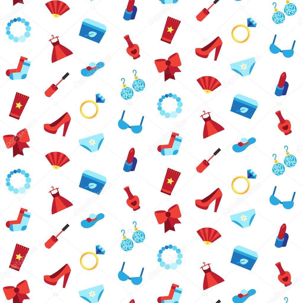 Accesorios de mujer patrón sin costuras de cosméticos, ropa Vector de ...