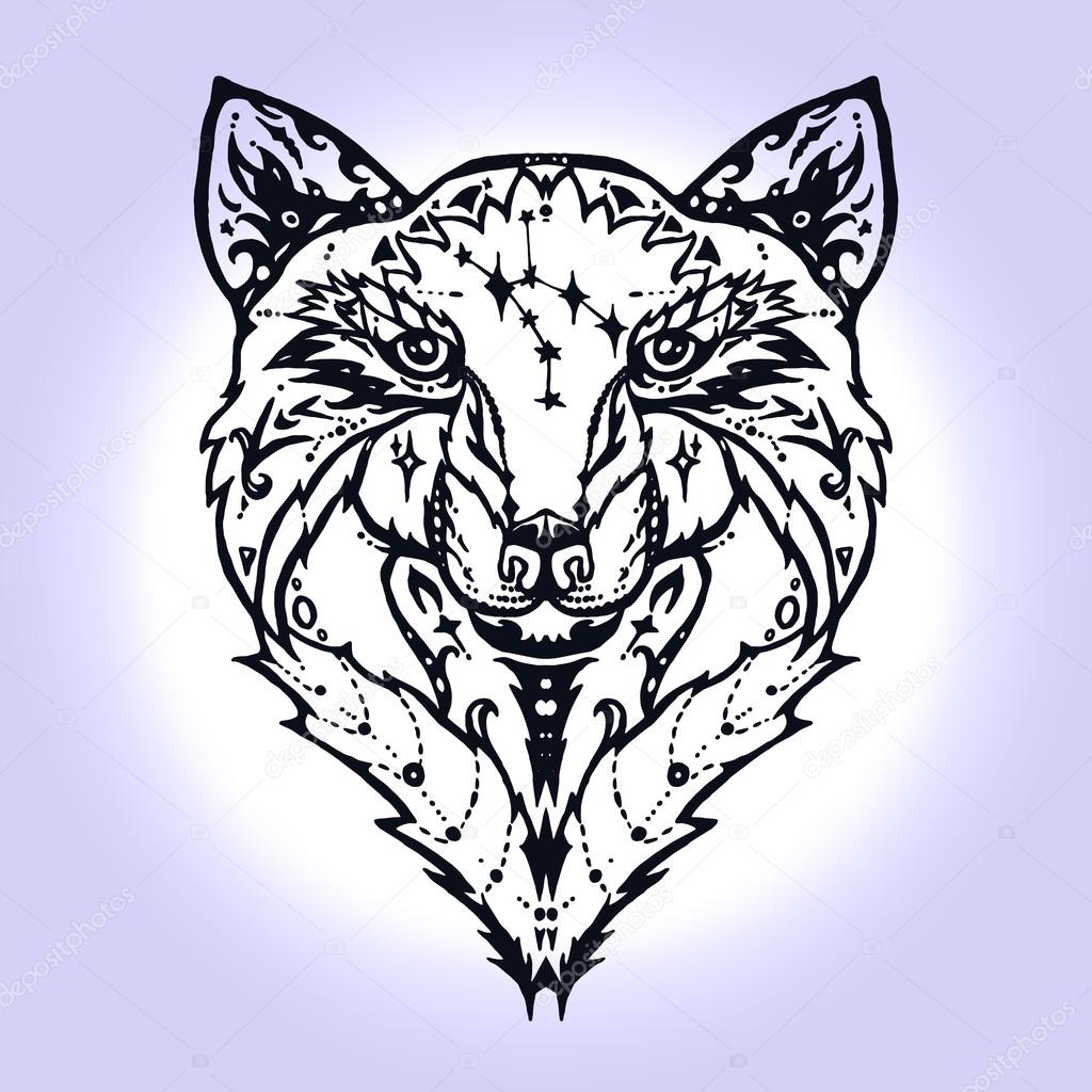 Aztec wolf tattoo | Wild wolf tattoo — Stock Vector © barsrsind #92232212