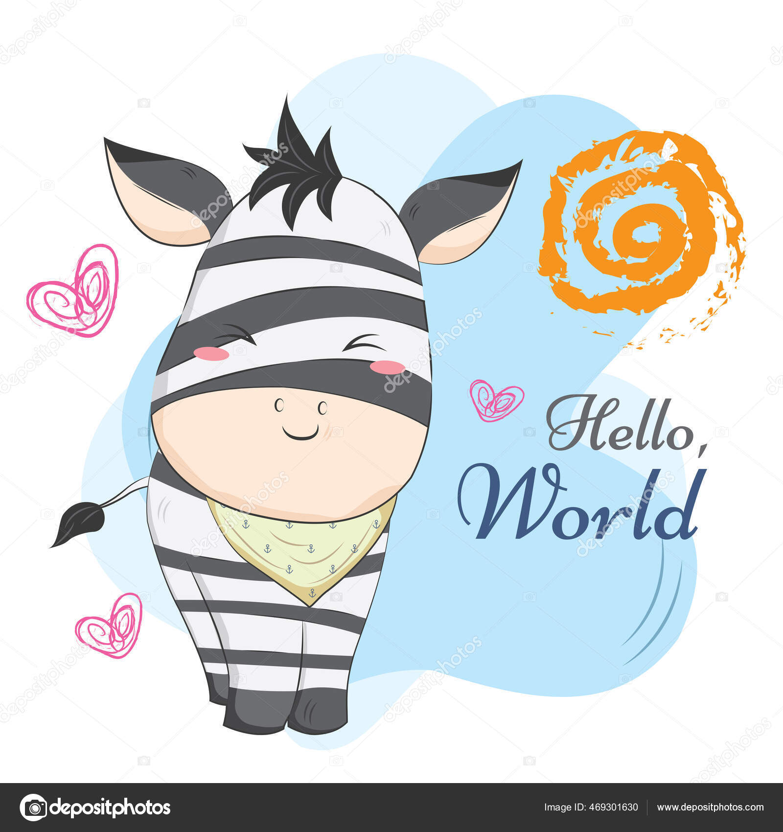Cartoon Vector Illustration Baby Zebra Hello World Lettering Stock ...