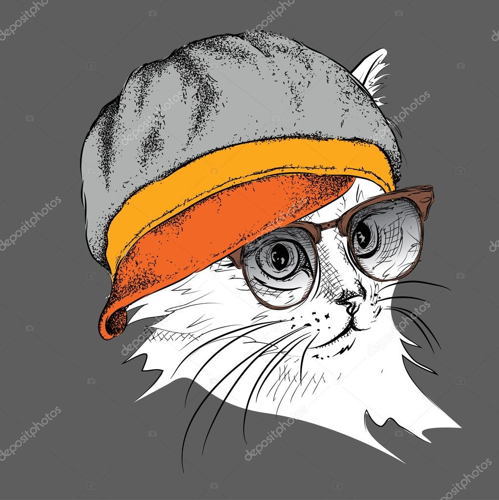 Portrait of cat in cap. Vector illustration Stock Vector Image by ...