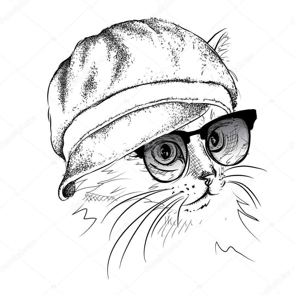 Portrait of cat in cap. Vector illustration Stock Vector Image by ...