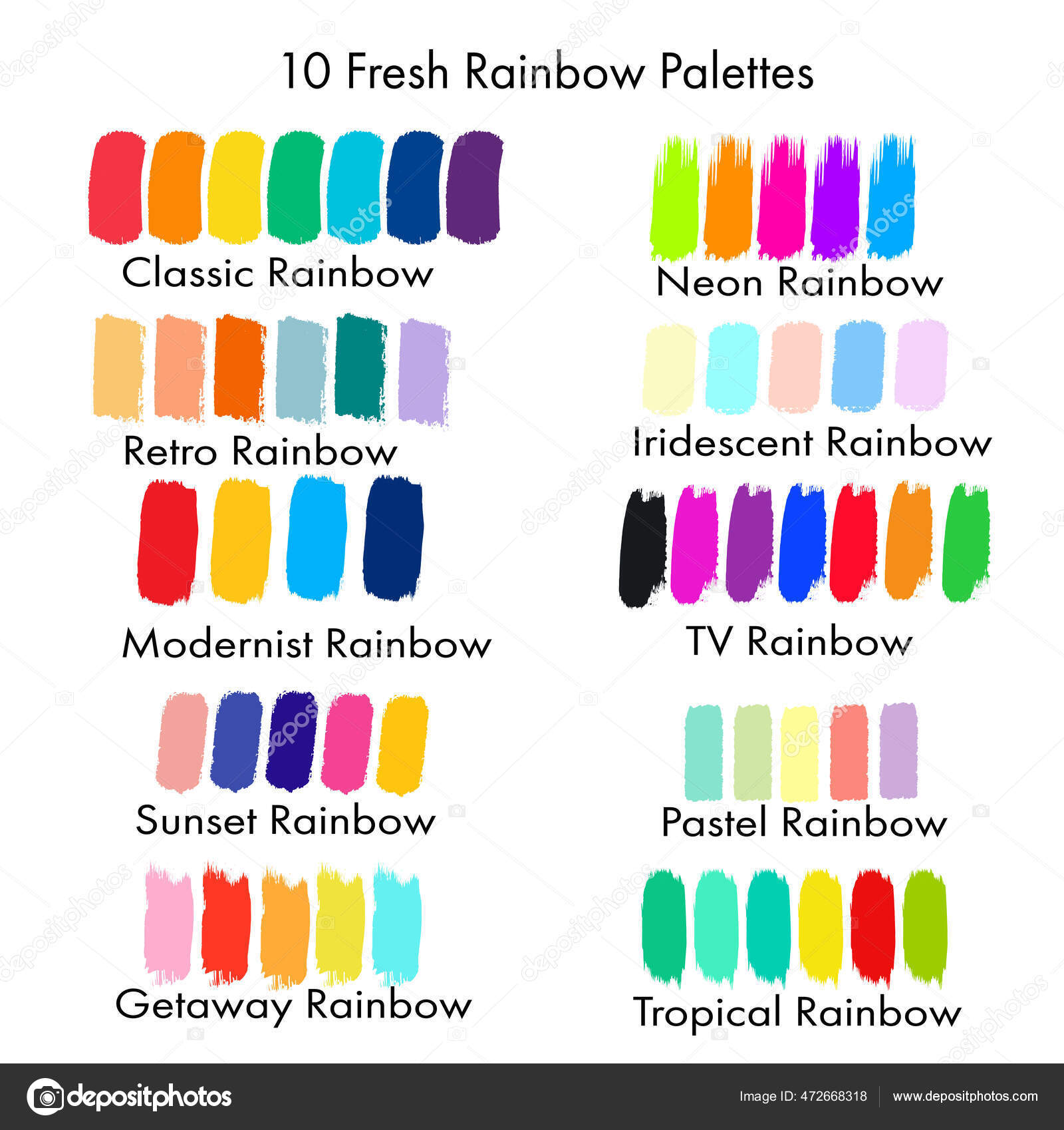 Fresh rainbow color trends palette on brush strokes. Vector stok ...