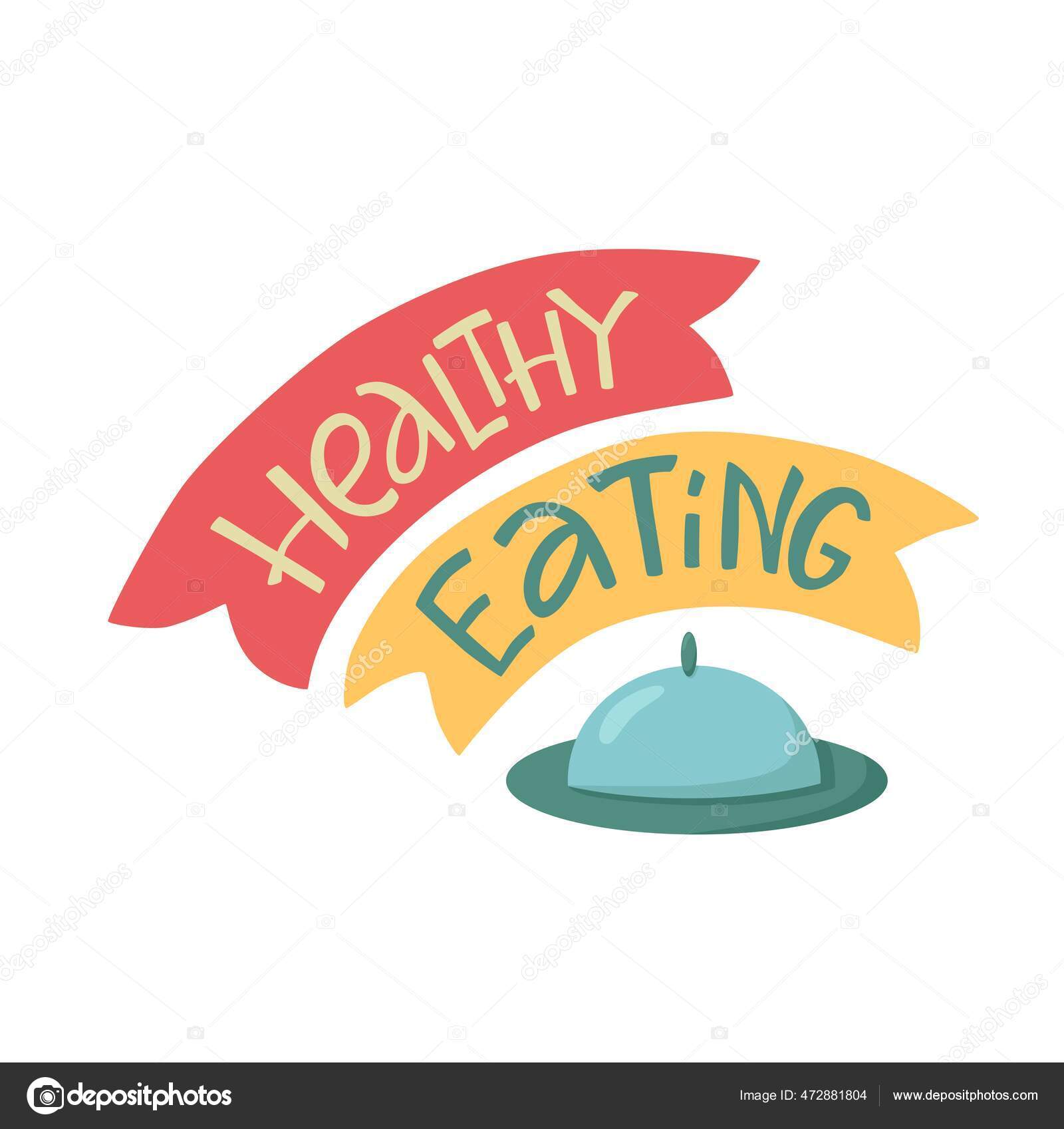 Healthy eating handwritten lettering sign in ribbon. Vector stock ...