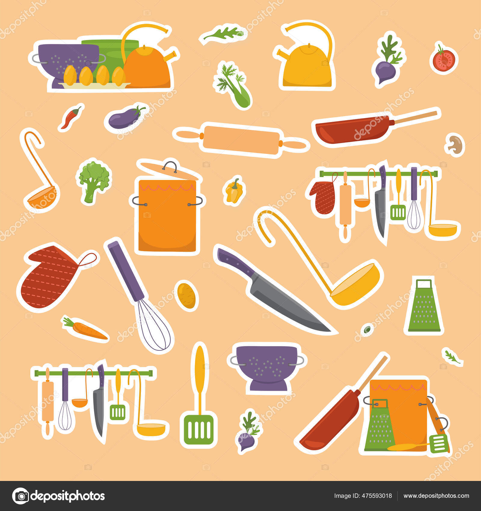 Sticker pack kitchen tools and vegetables for cooking food. Print for ...