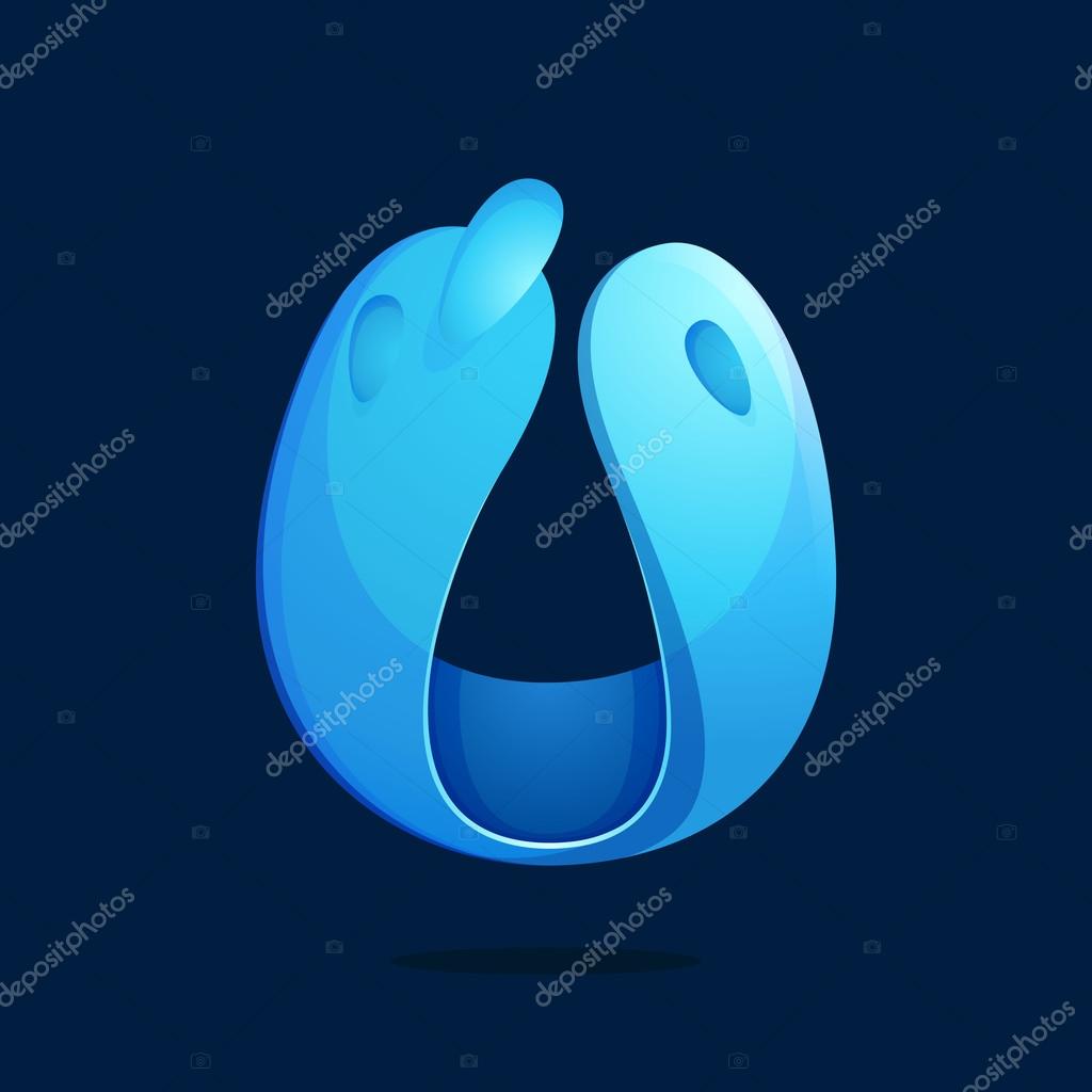 U letra con olas de agua y gotas. 2022