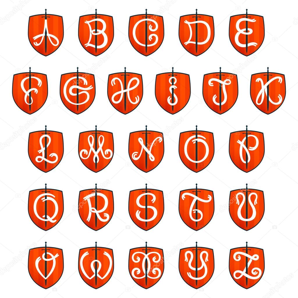 Alphabet letters on the sword and shield. — Stock Vector © kaer_dstock ...