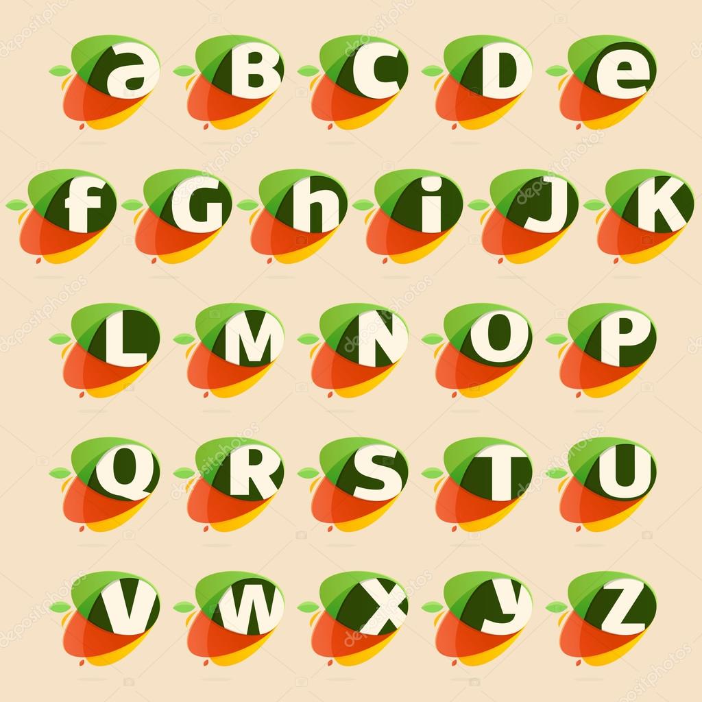 Letras del alfabeto con formas de alimentos saludables. 2022