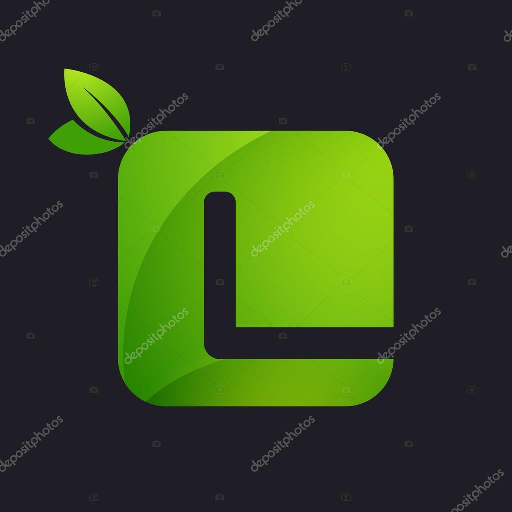 L letter logo with square and green leaves. — Stock Vector © kaer ...
