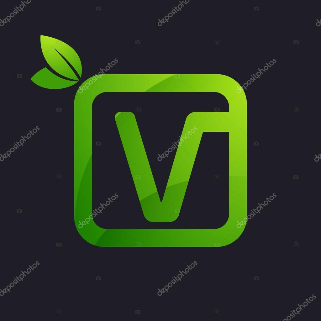 V letter logo in square and green leaves. — Stock Vector © kaer_dstock ...