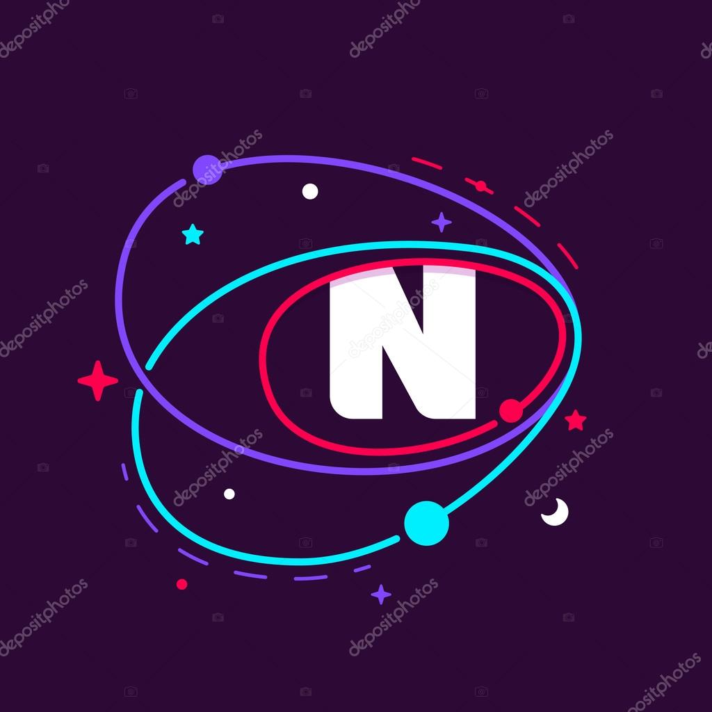 Letter N logo in space orbits, stars and and planets. Stock Vector by ...