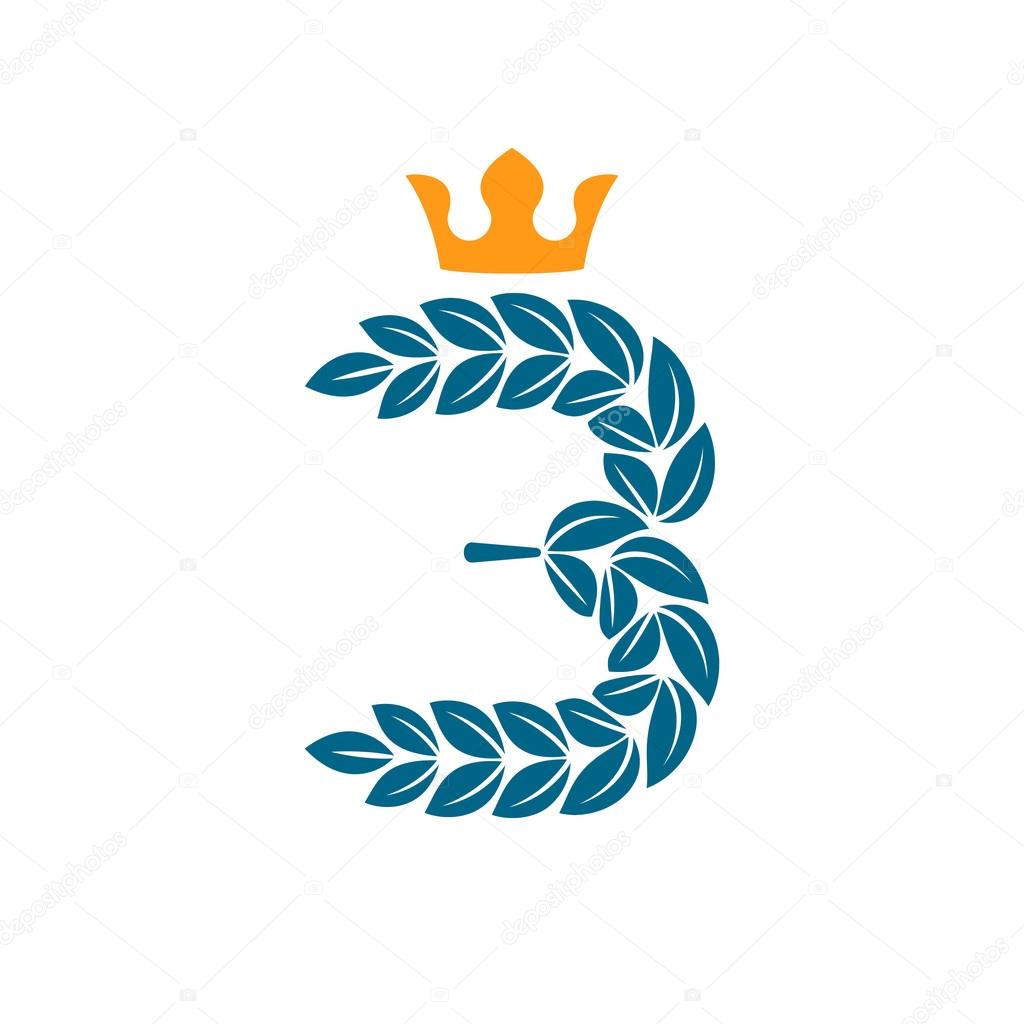 Number three logo formed by laurel wreath with crown. Stock Vector by ...