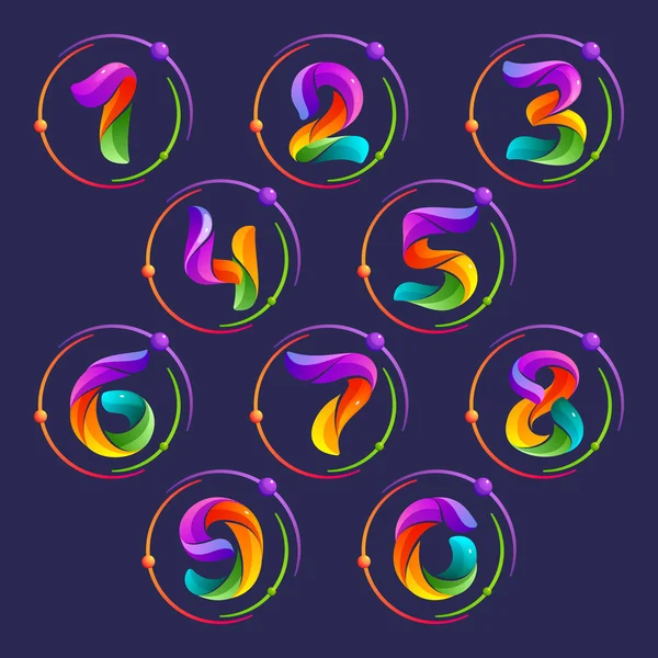 Numbers Set Swirling Loop Circle Negative Space Style Icon Colorful ...