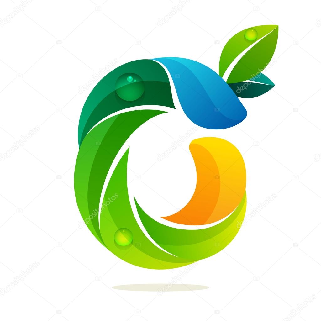 Number zero logo with green leaves and water waves. Stock Vector Image ...