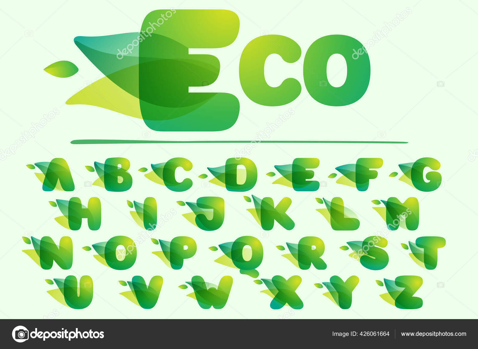Ecology Alphabet Green Leaves Vector Watercolor Typeface Agriculture ...