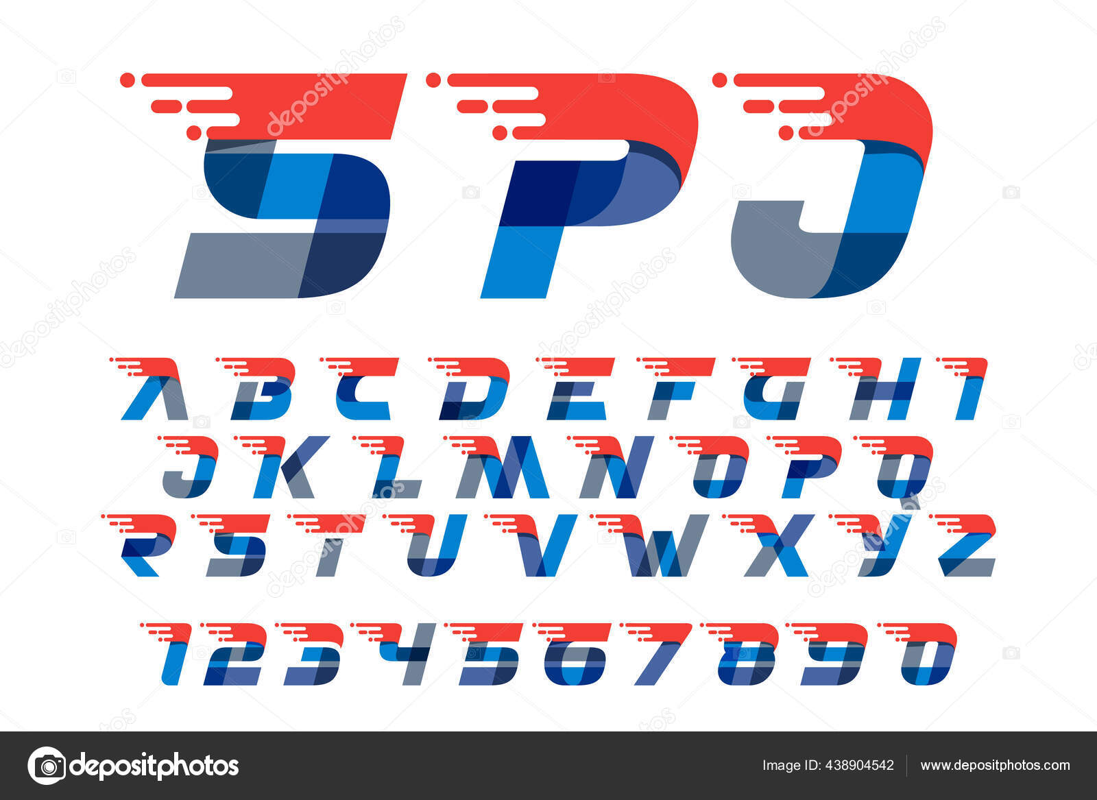 Fast Speed Motion Alphabet Numbers Set Oblique Font Red Line Stock ...