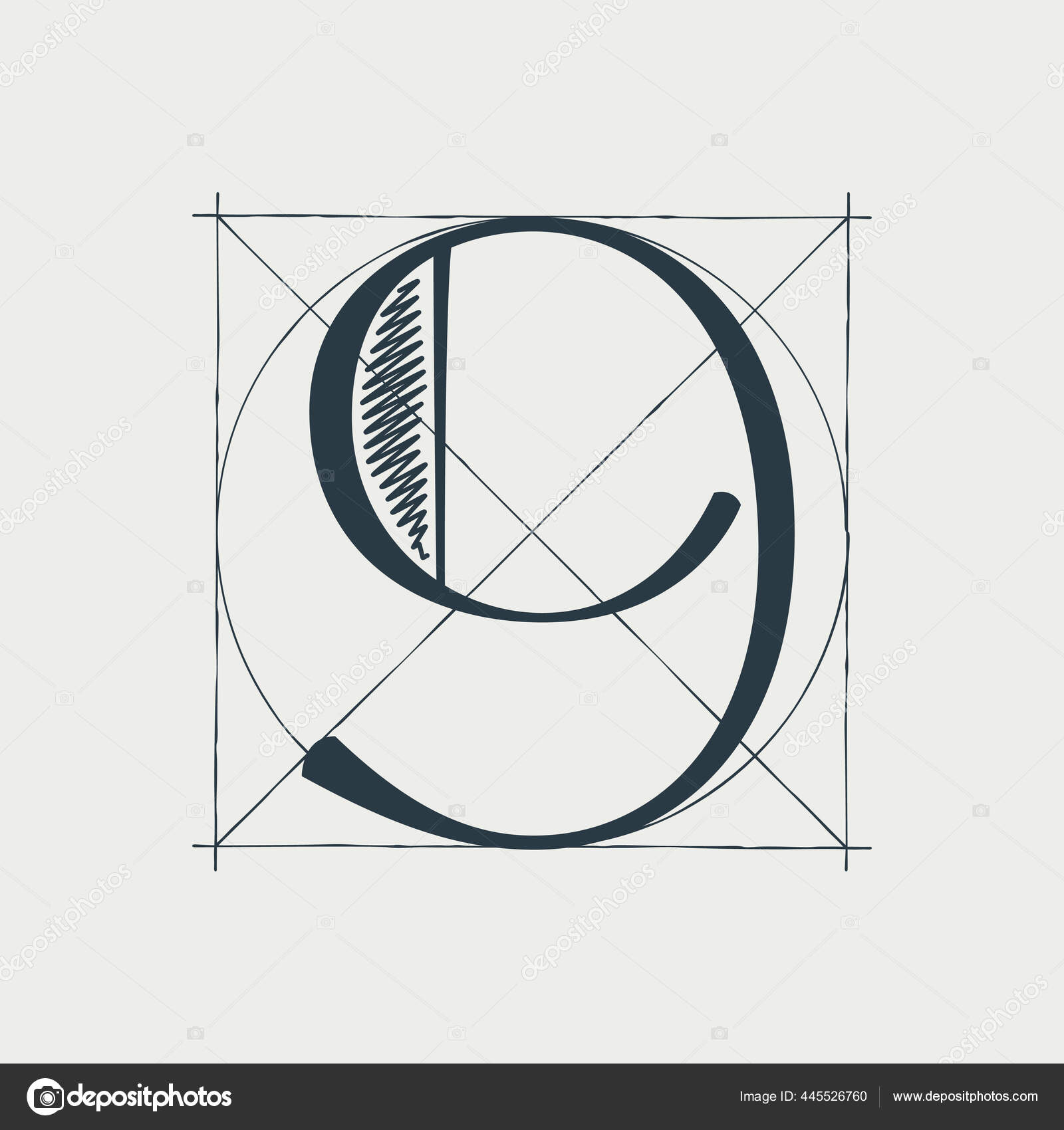 Number Nine Logo Construction Grid Lines Vector Vintage Serif Character ...