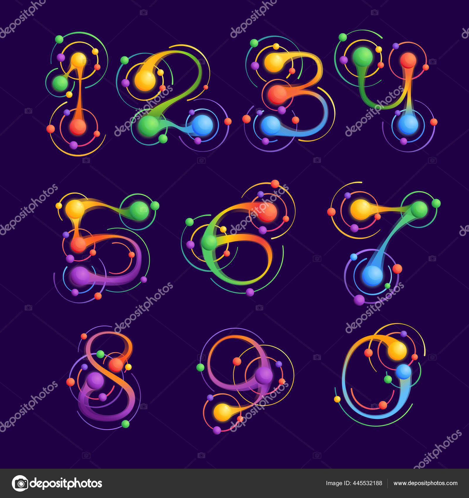 Numbers Set Atoms Orbits Vector Vivid Icon Perfect Use Any Stock Vector ...