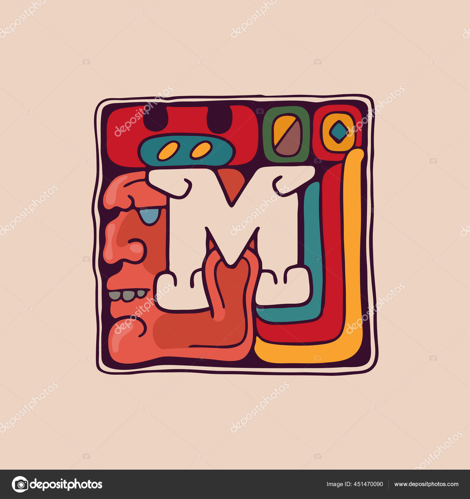 Letra Logo Estilo Azteca Maya Incas Símbolo Nativo Americano Con Vector ...