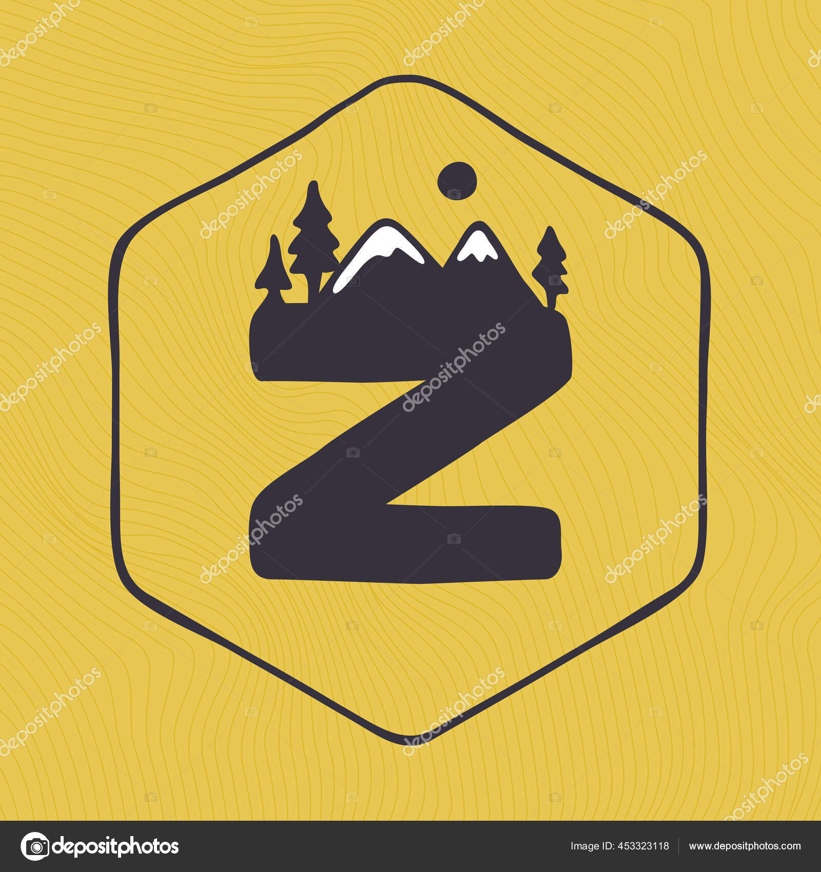 Letter Logo Mountains Peaks Trees Landscape Line Pattern Adventure ...