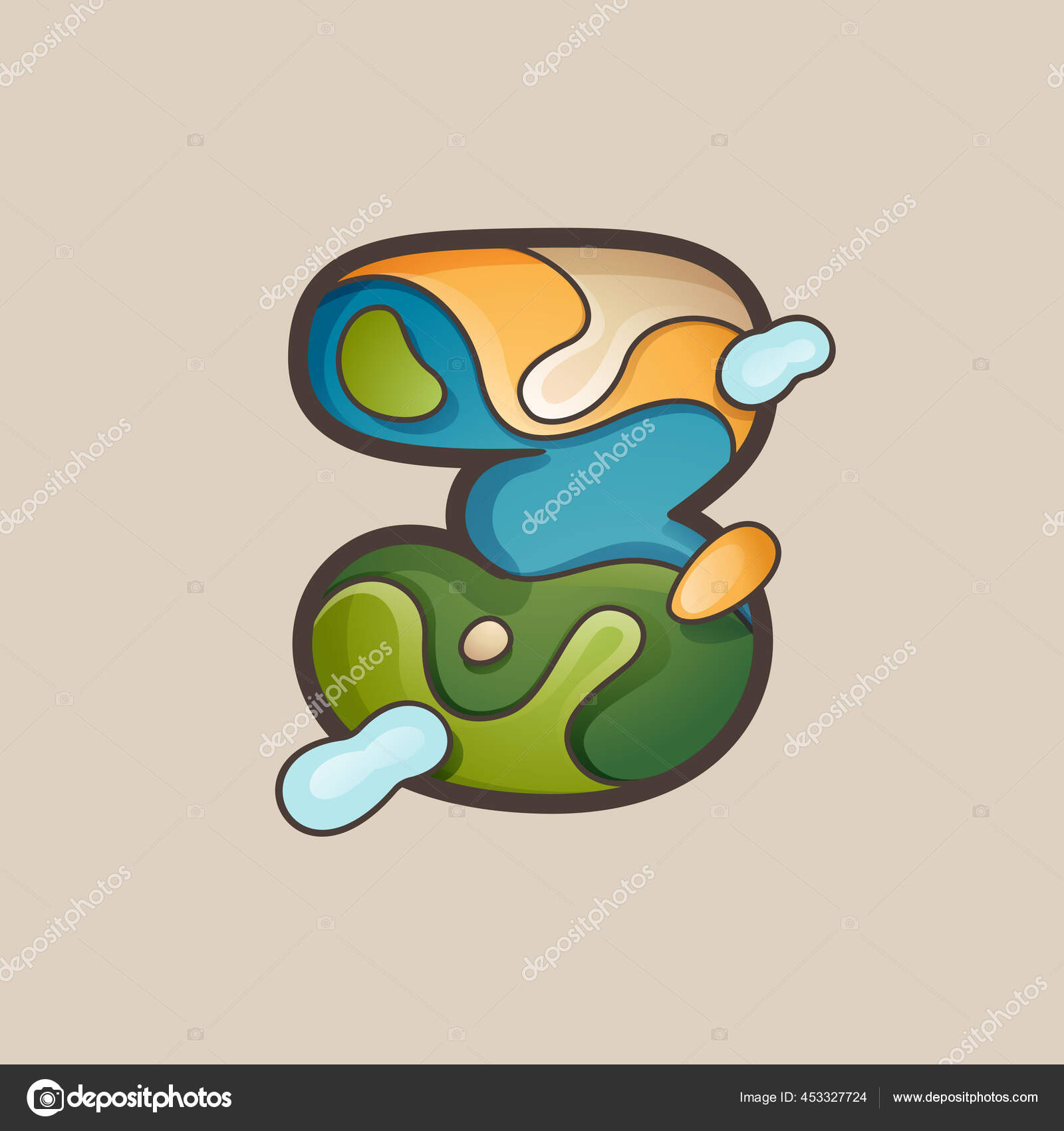 Number Three Logo Topographic Map Line Pattern Outdoor Adventure Emblem ...