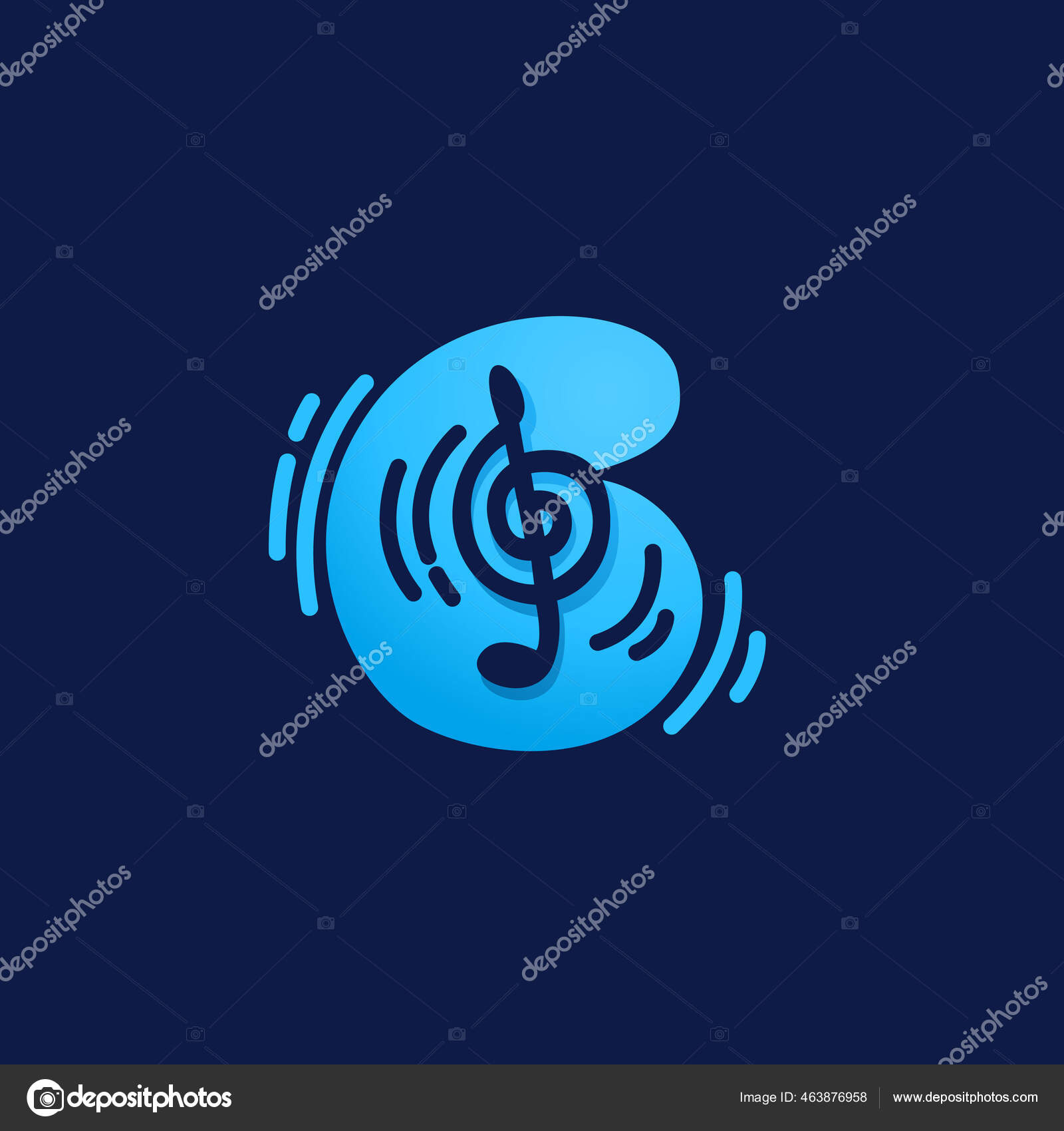 Number Six Logo Musical Note Vector Negative Space Style Icon Stock ...