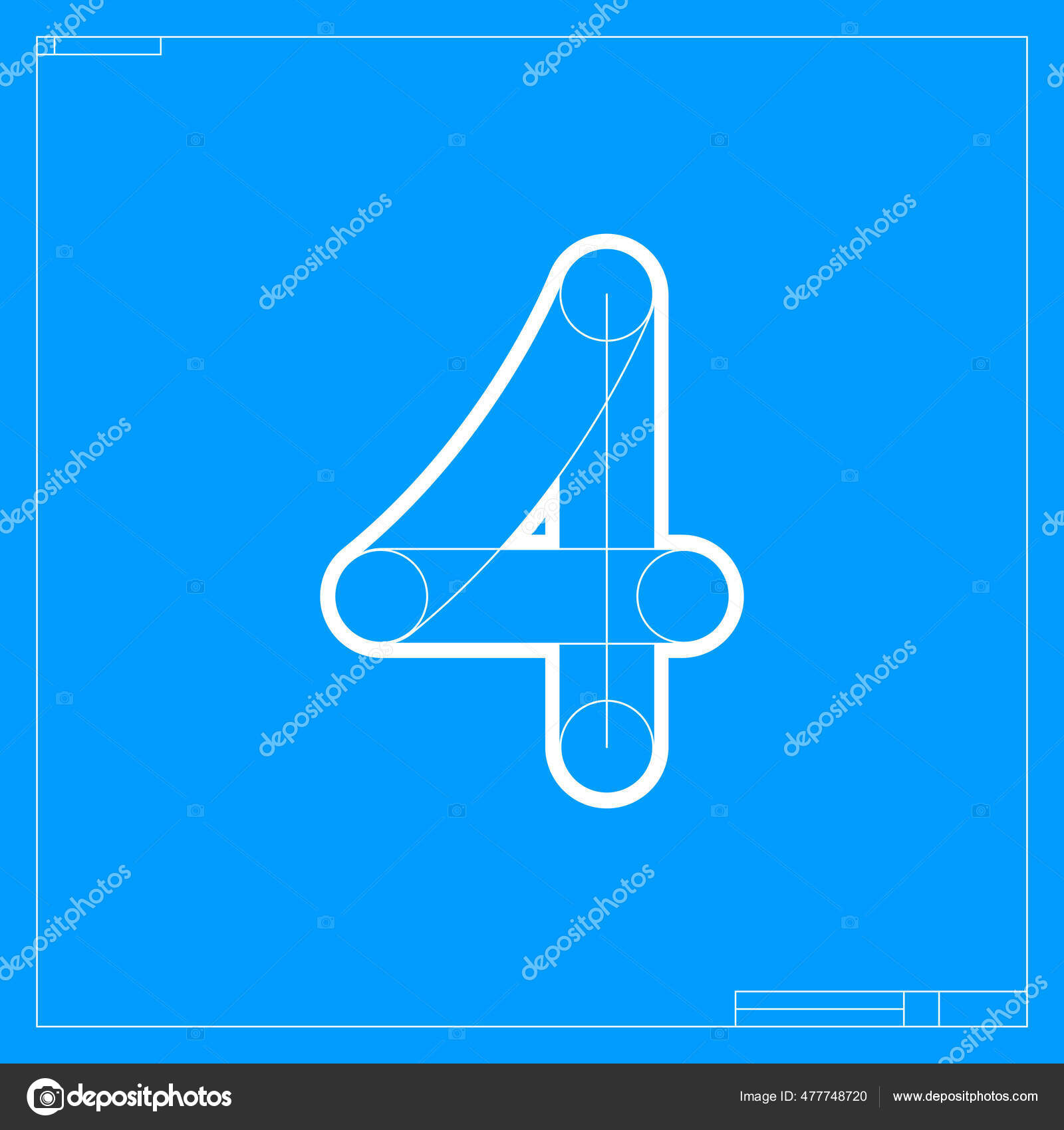 Blueprint Sketch Number Four Logo Construction Lines Vector Font ...