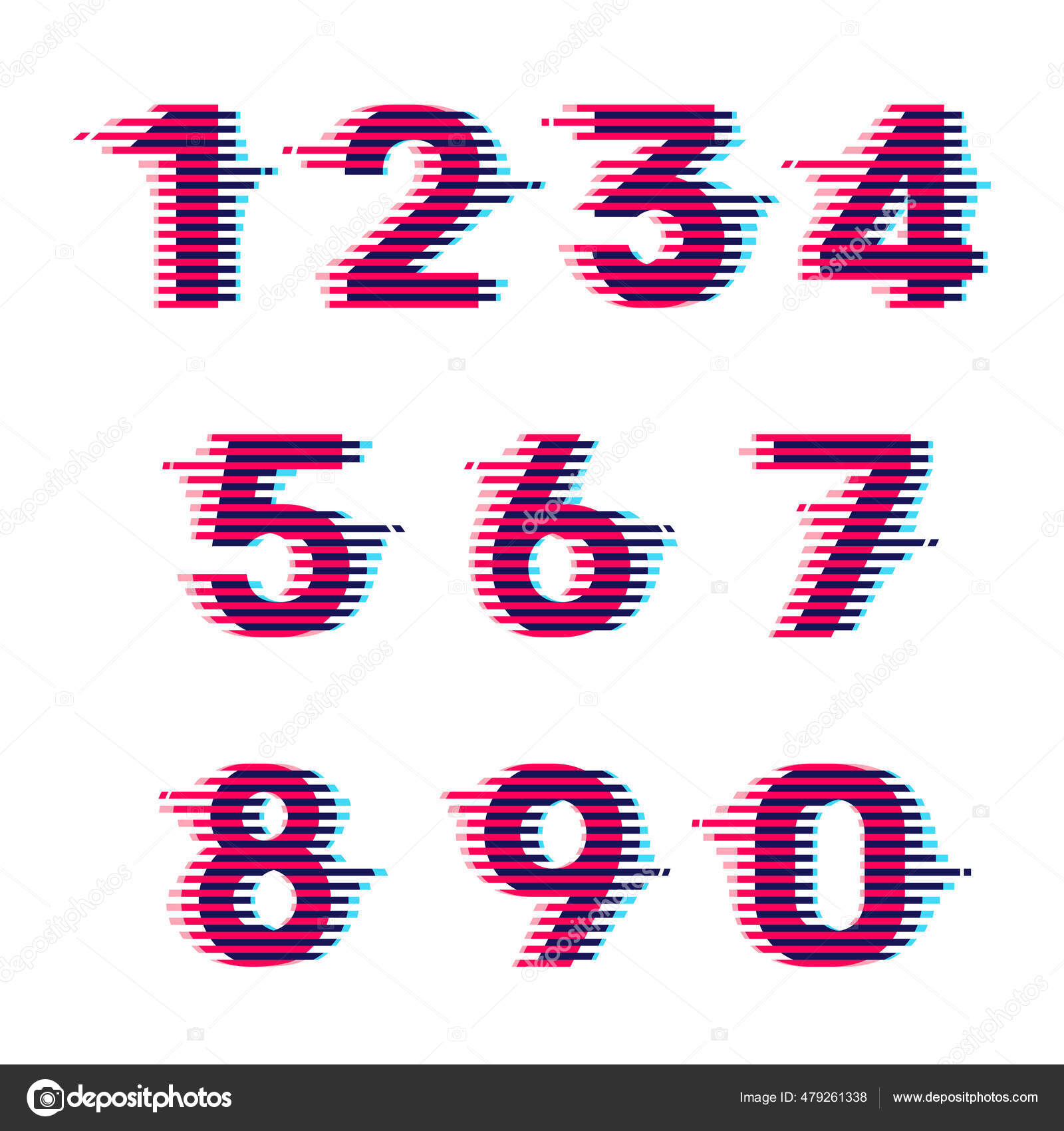 Números Definidos Com Efeito Falha Linha Vibrante Fonte Vetorial Perfeita Vetor de stock de ...