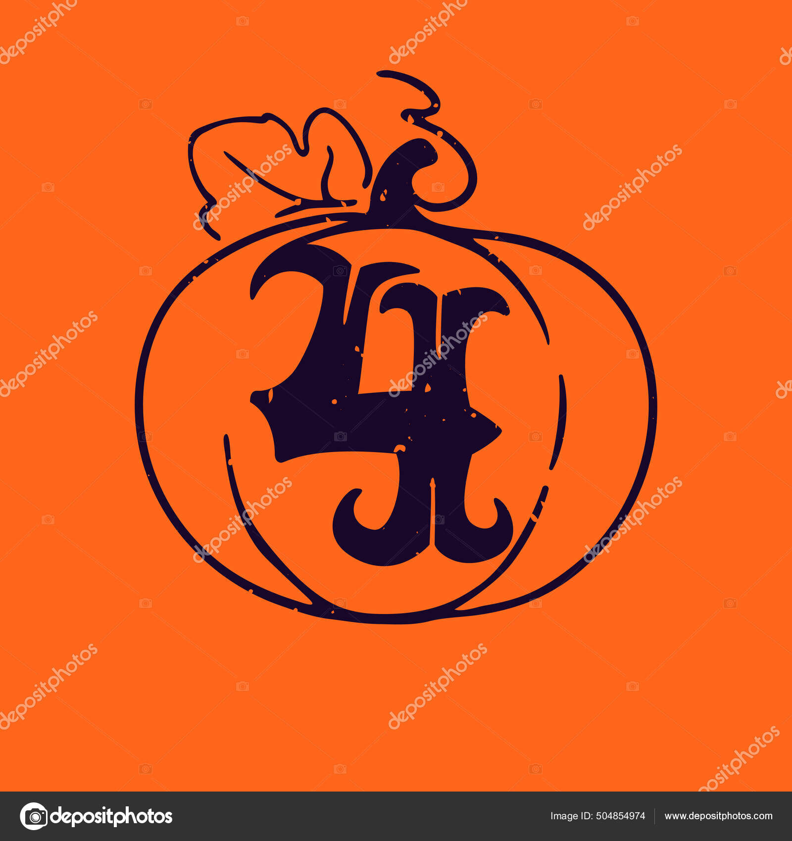 Number Four Logo Pumpkin Grunge Texture Gothic Style Font Curved Stock ...