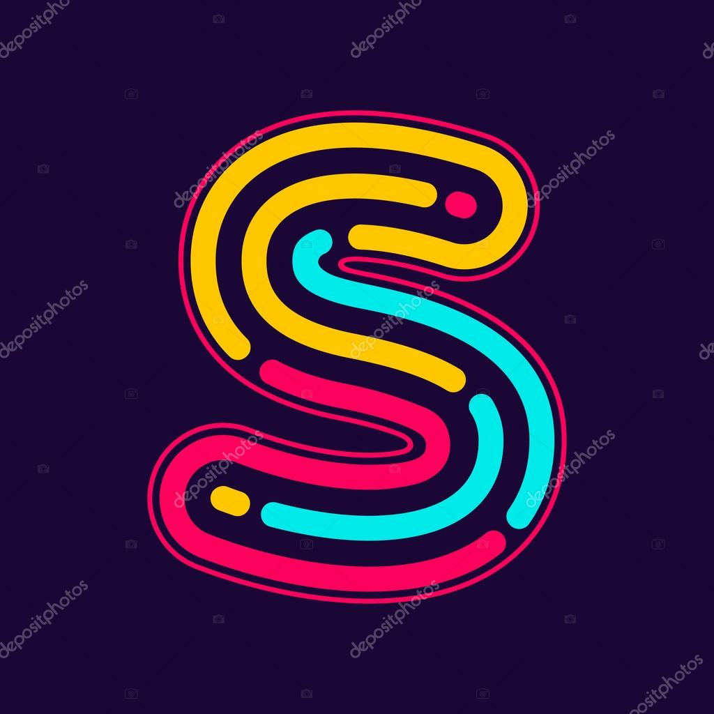 Logotipo de letra S con líneas de neón 2024