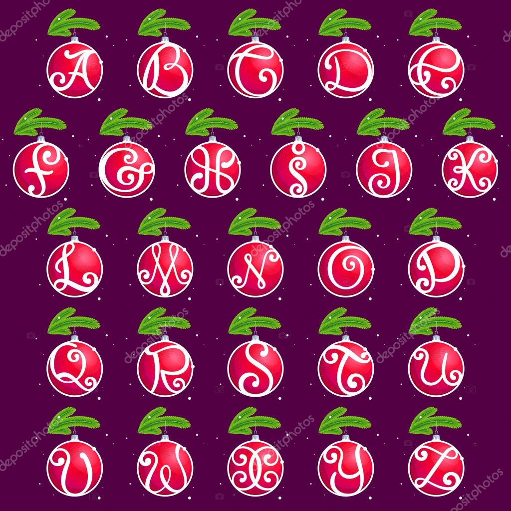 Alphabet letters set with Christmas red ball and fir branches Stock ...