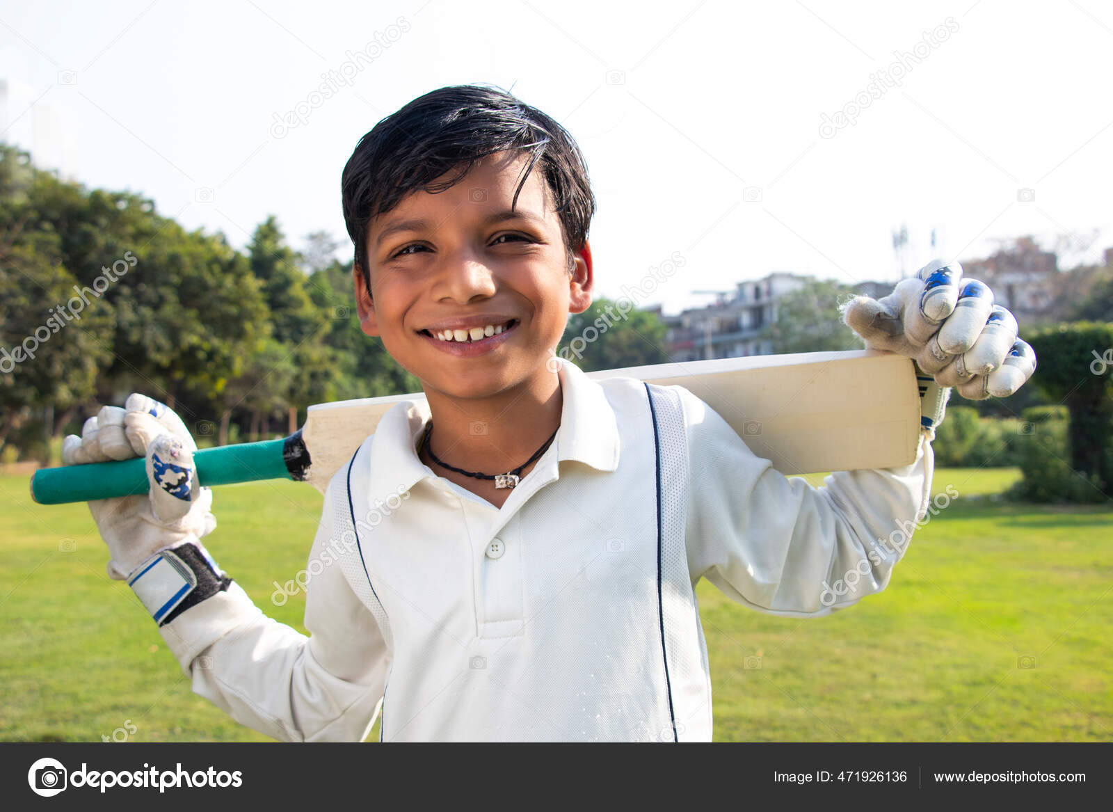 Boy Cricket Uniform Holding Cricket Bat — Stock Photo © paltushyamal ...