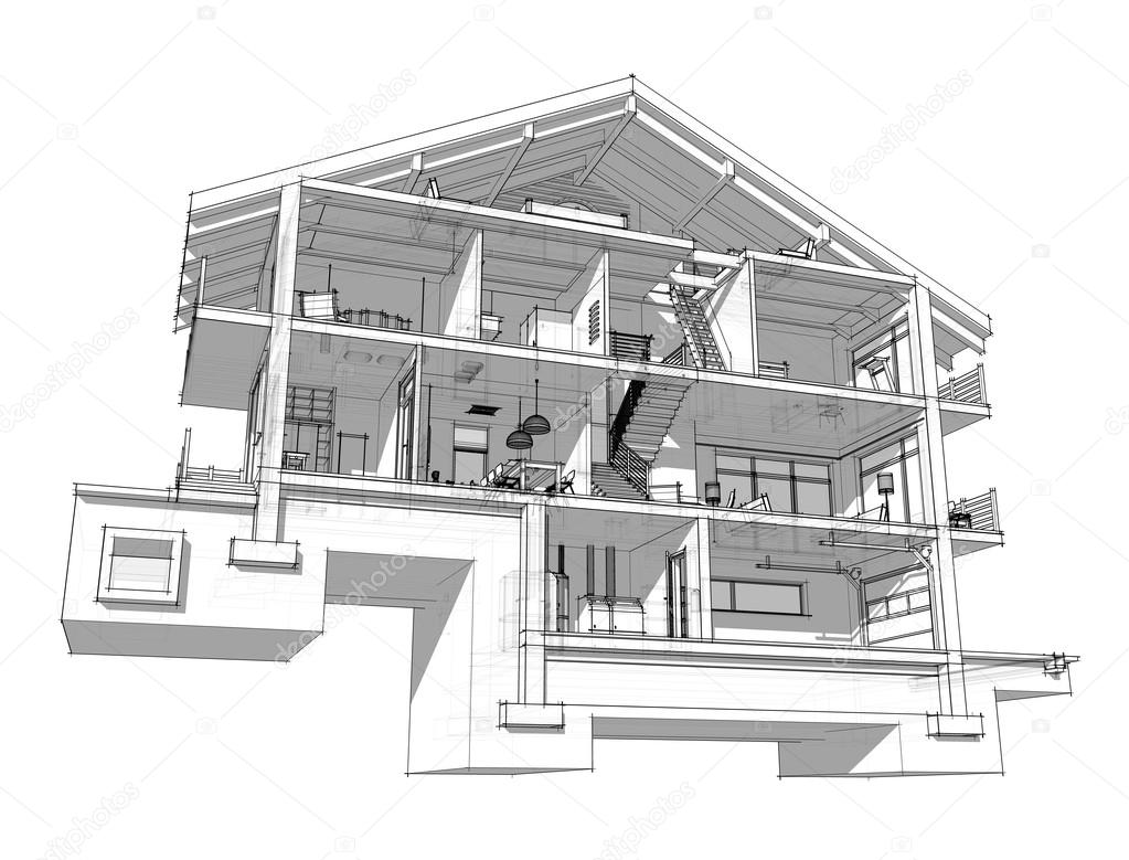 3d section of a country house. Isolated on white background Stock Photo ...