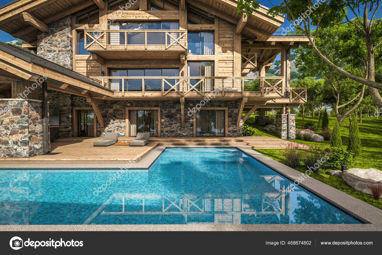 Rendering Modern Cozy Chalet Pool Parking Sale Rent Beautiful Forest ...
