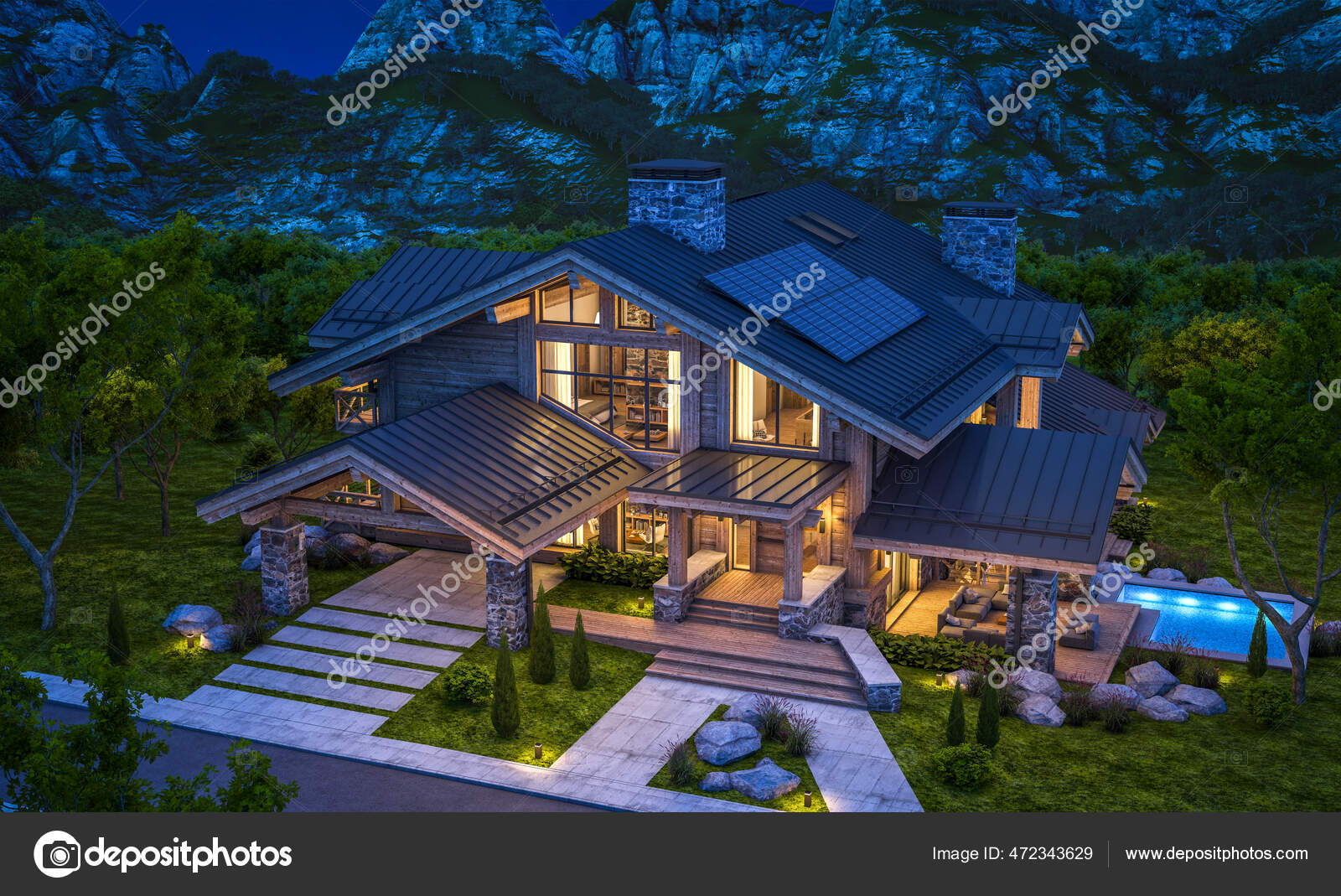 Rendering Modern Cozy Chalet Pool Parking Sale Rent Beautiful Forest ...