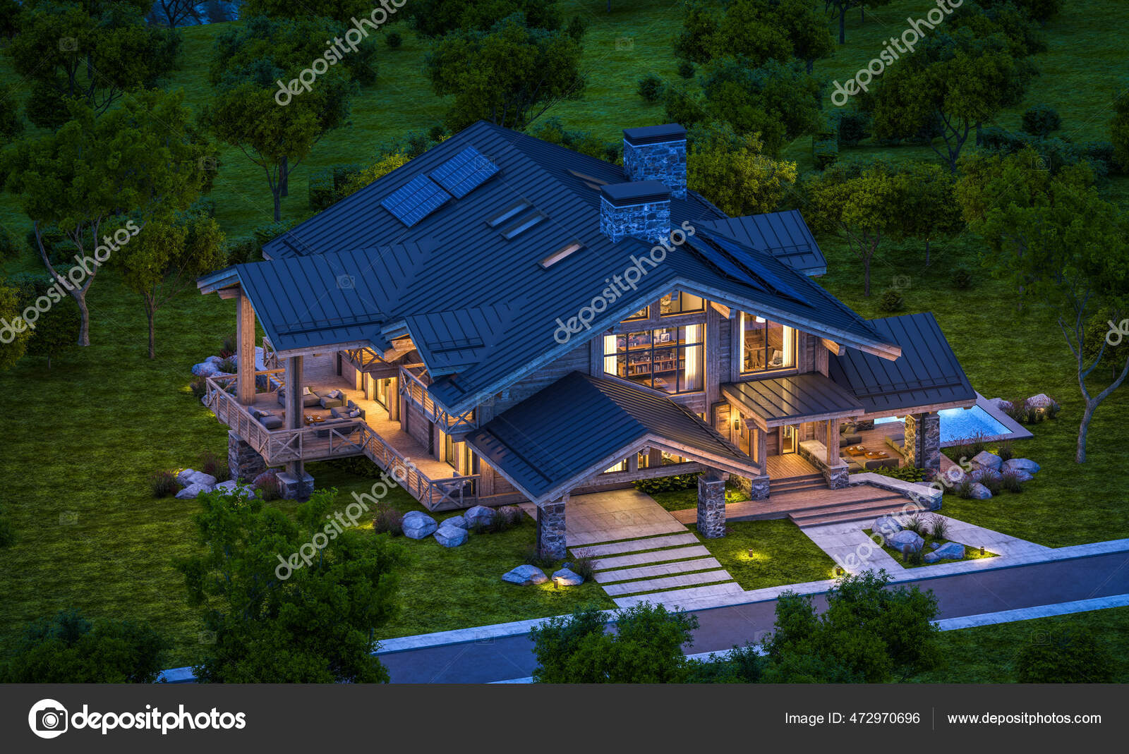 Rendering Modern Cozy Chalet Pool Parking Sale Rent Beautiful Forest ...