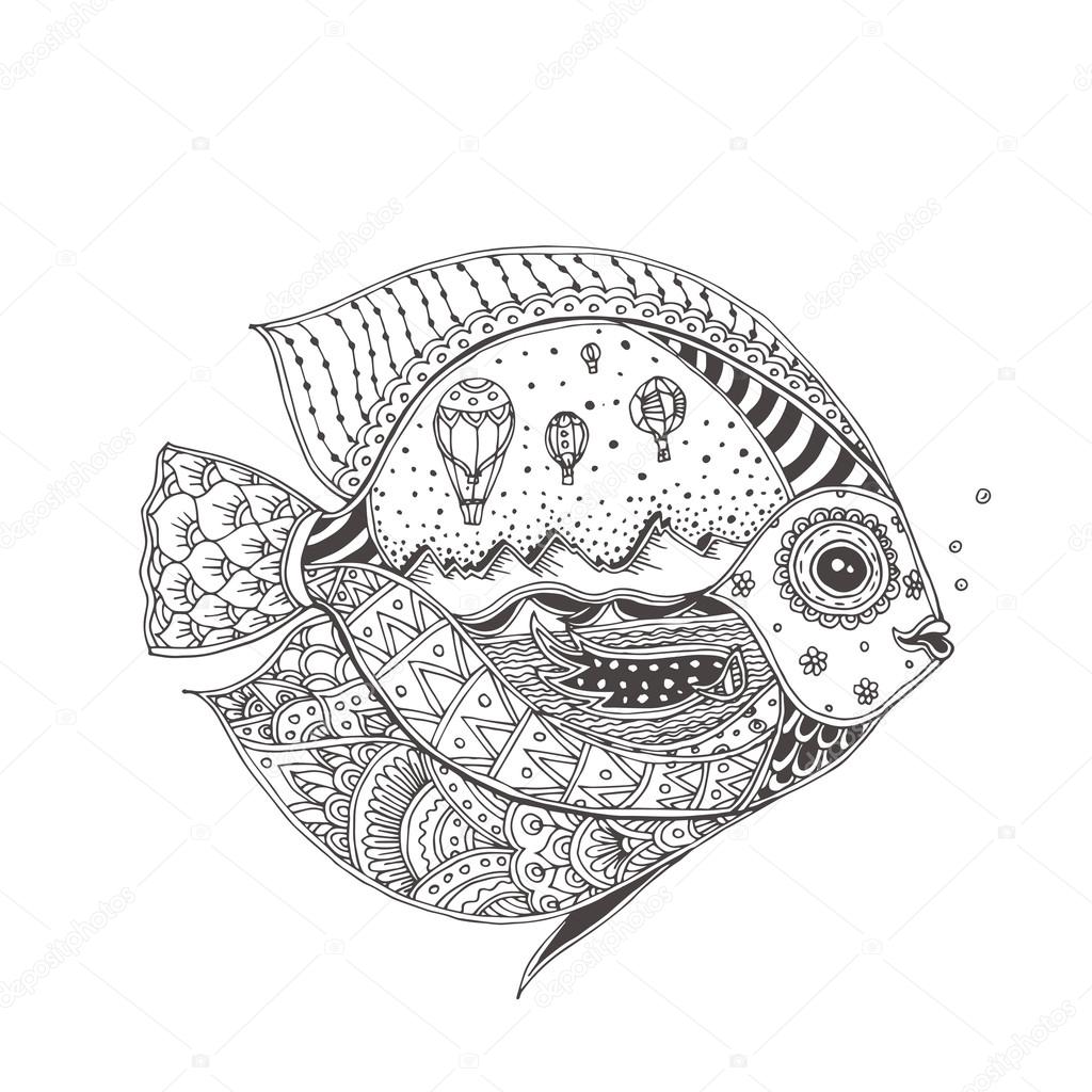 Hand-drawn fantasy fish — Stock Vector © Moskoviya #115999218