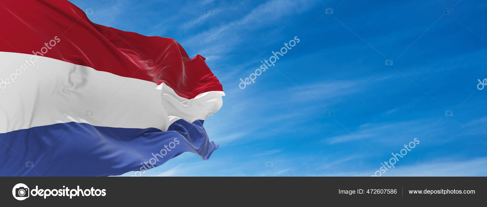 Large Flag Netherlands Waving Wind Sky Clouds Sunny Day Illustration ...